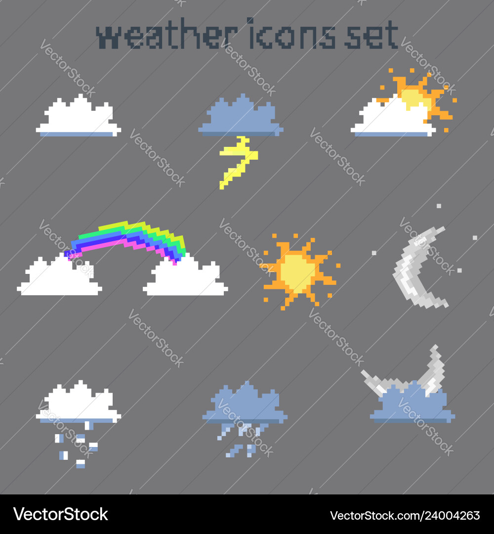 Pixel Wettersymbole Lizenzfreies Vektorbild - VectorStock