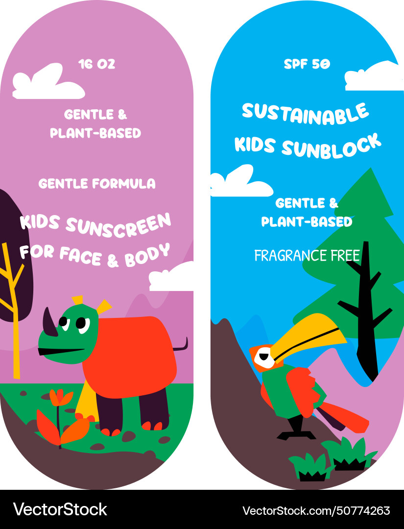 Plant-based kids sunscreen ad Royalty Free Vector Image
