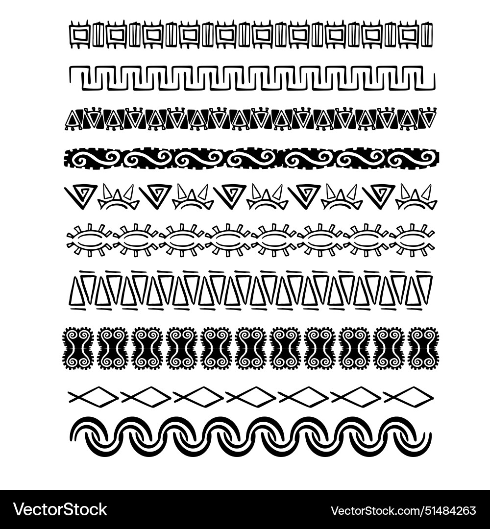 Aztec Lines Borders Tribal Hand Drawn Line Geometric Mexican Ethnic