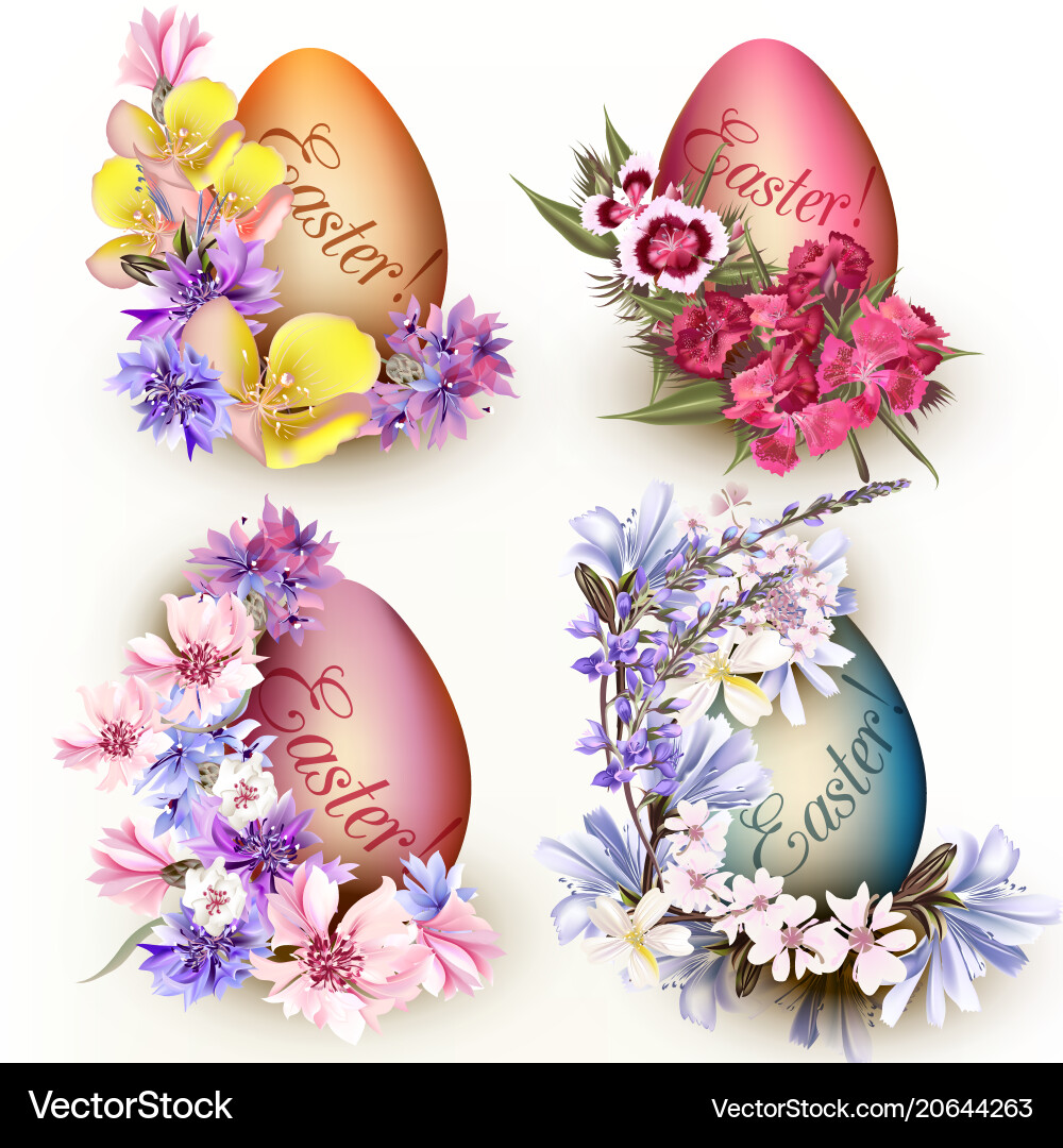 Set of easter eggs decorated by flowers Royalty Free Vector