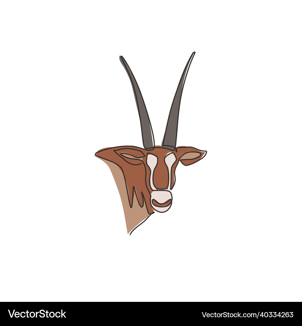Single one line drawing of gallant oryx head Vector Image