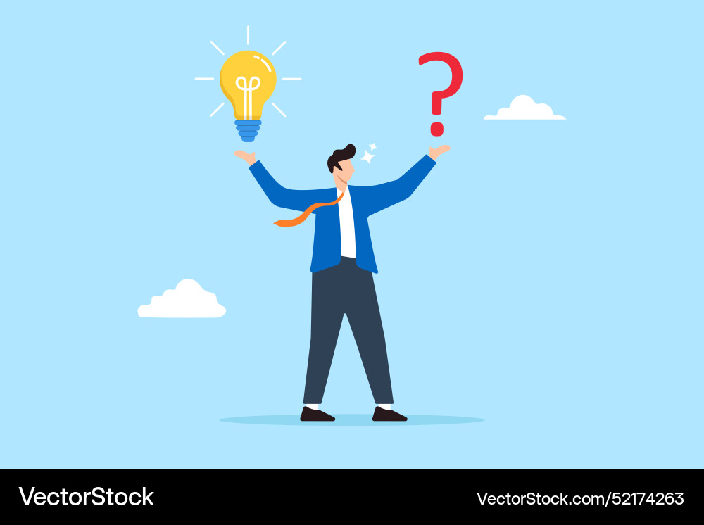 Smart businessman holding questions mark Vector Image