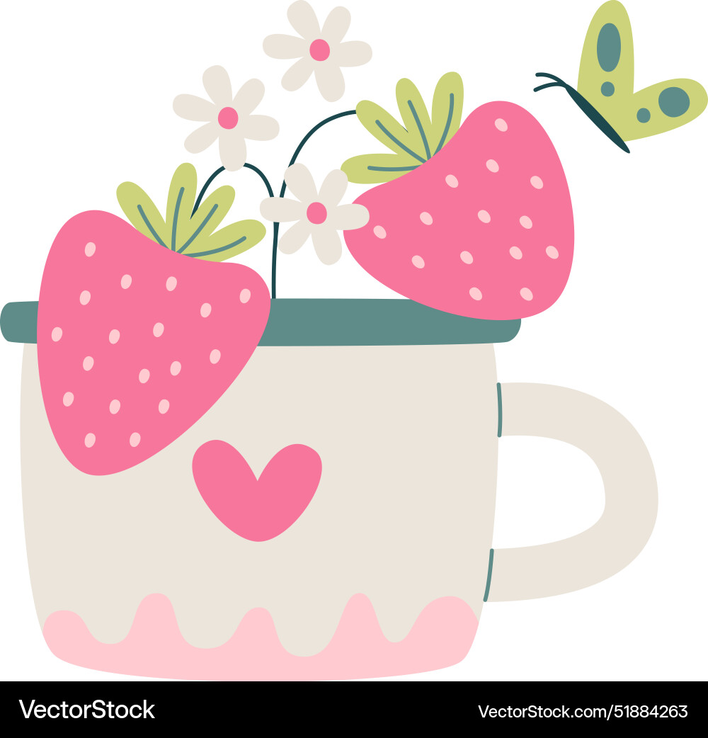 Strawberries with tea composition Royalty Free Vector Image