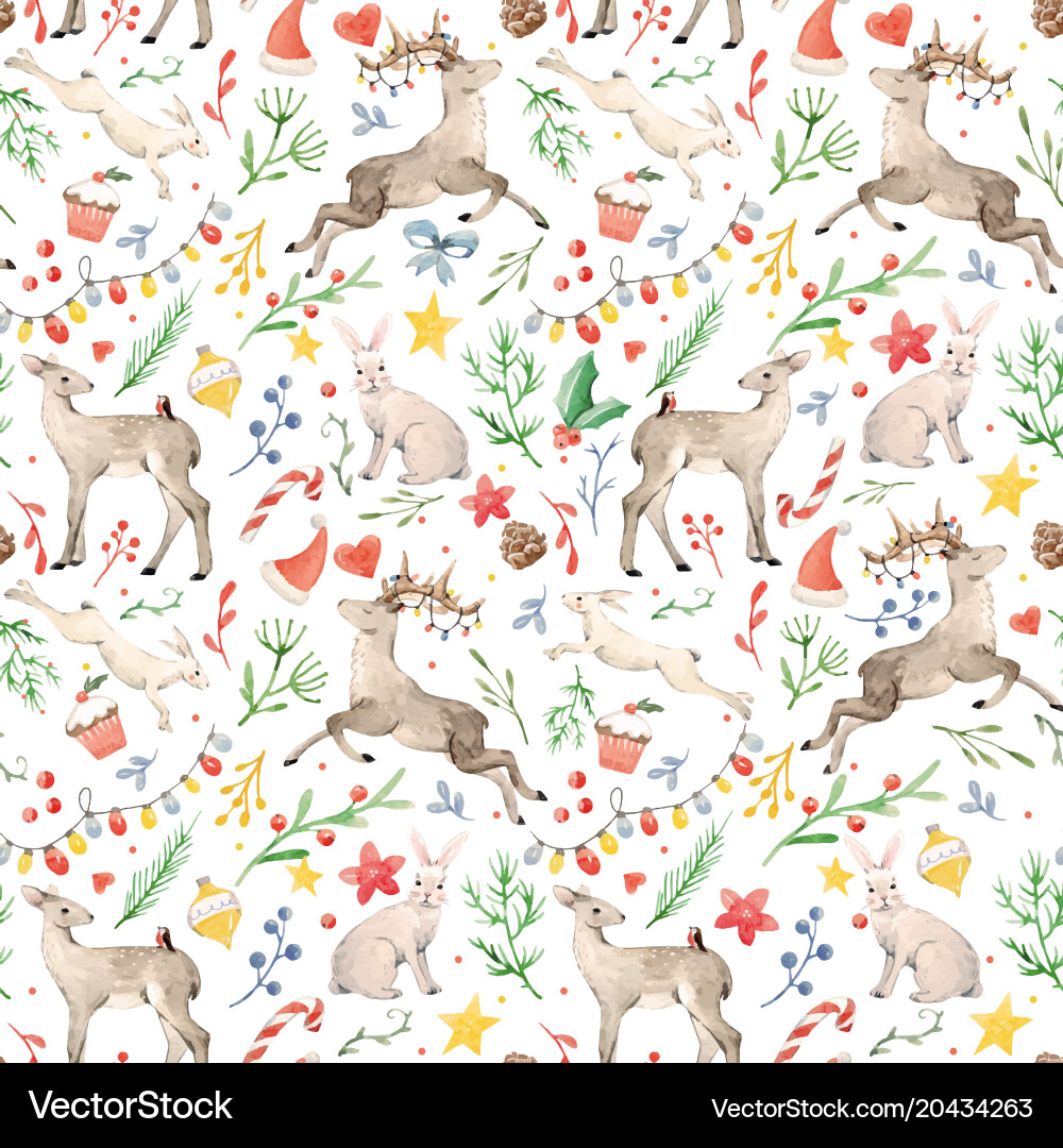 Watercolor christmas pattern Royalty Free Vector Image