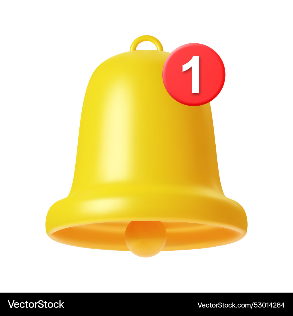 3d notification bell icon Royalty Free Vector Image