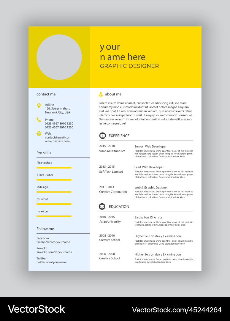 Clean and modern resume cv template Royalty Free Vector