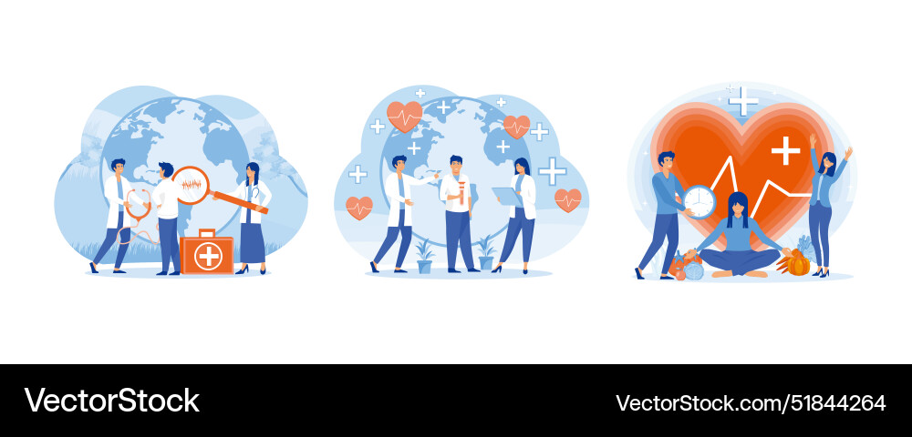 Doctors check the health world globe Royalty Free Vector