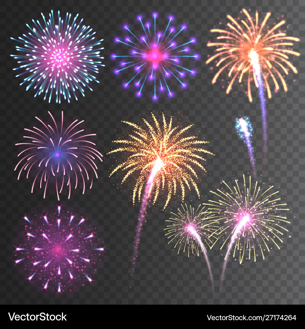 Festive fireworks collection realistic colorful Vector Image