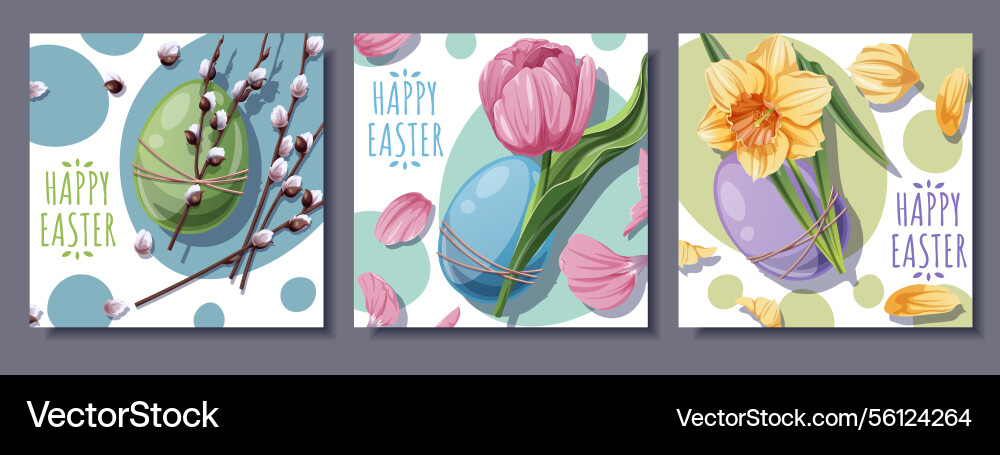Happy easter square card set with colorful eggs Vector Image