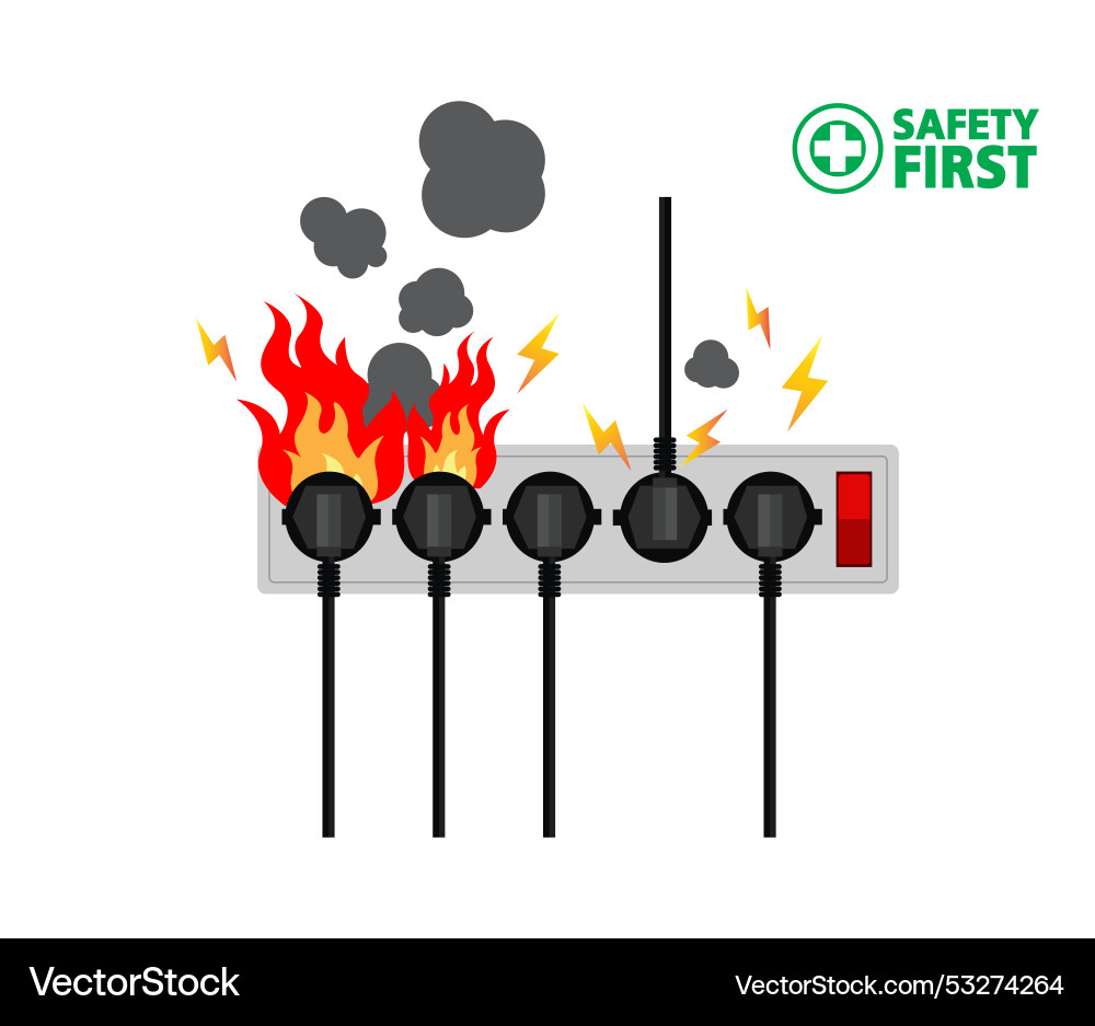 Power plug is fullshort circuit safety first Vector Image