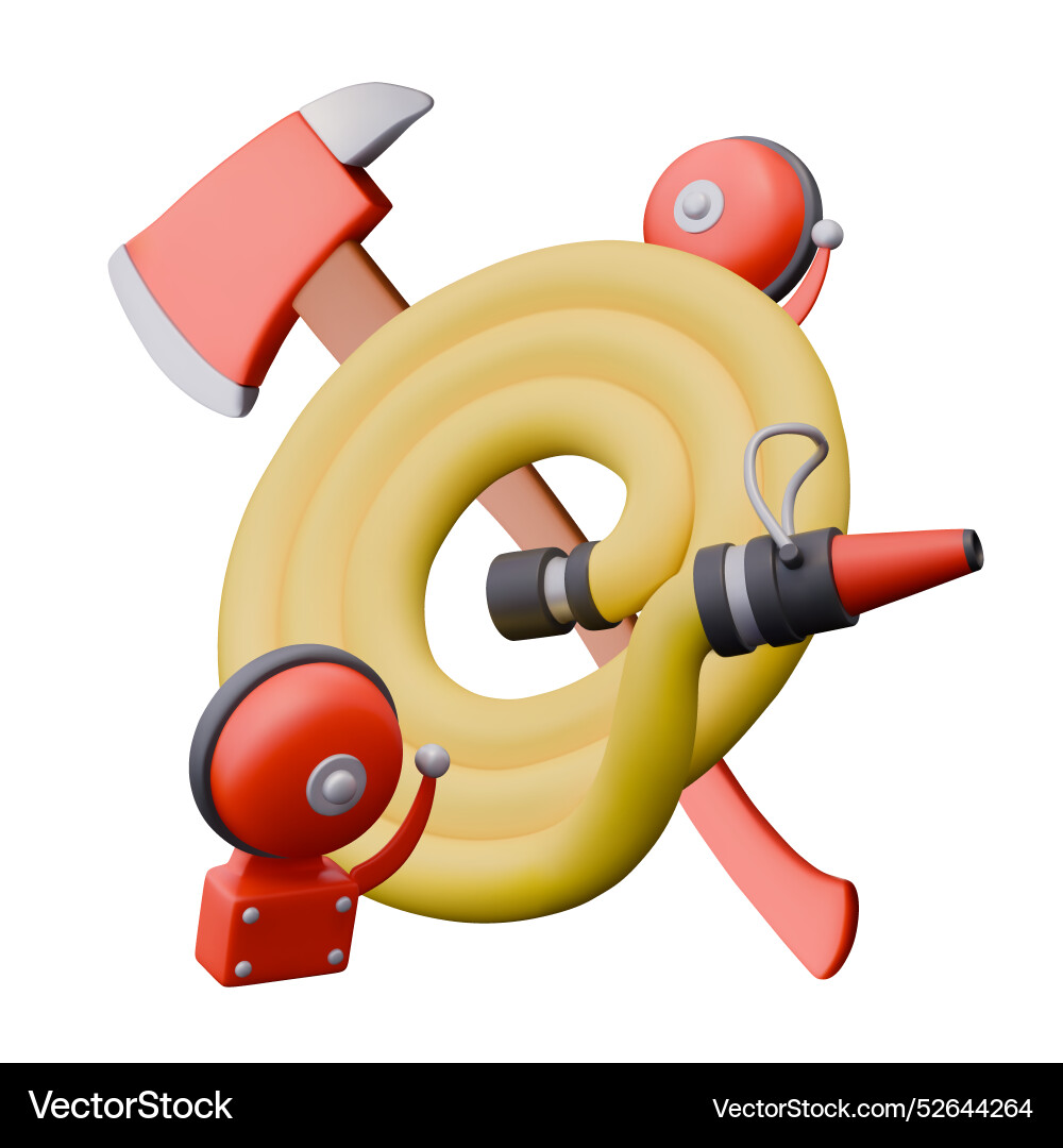 Rolled yellow fire hose axe alarm bell Royalty Free Vector