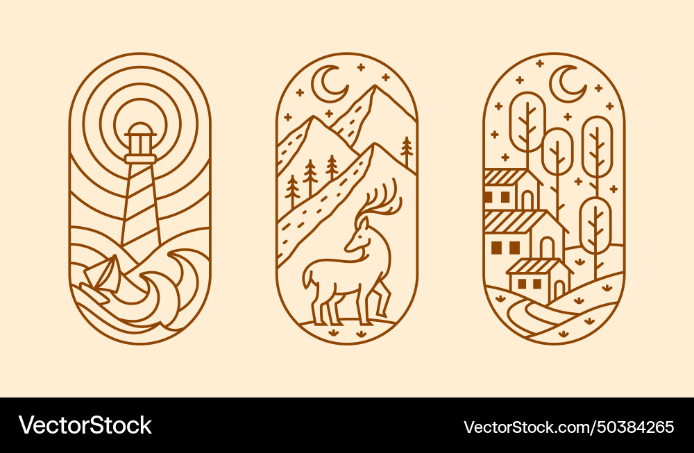 Beautiful nature line art Royalty Free Vector Image