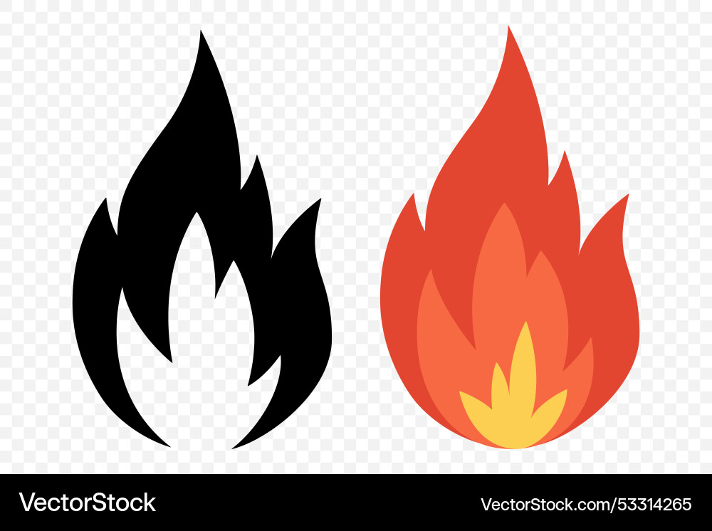 Fire flame icon set isolated campfire Royalty Free Vector
