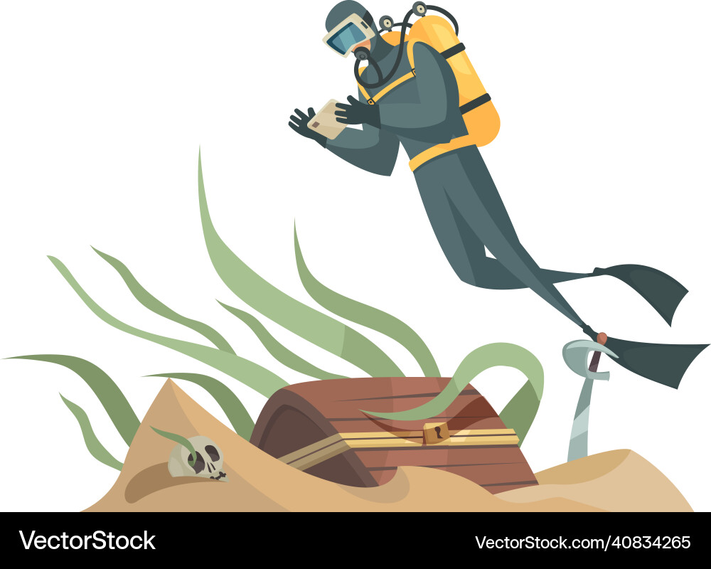 Treasure chest diving composition Royalty Free Vector Image