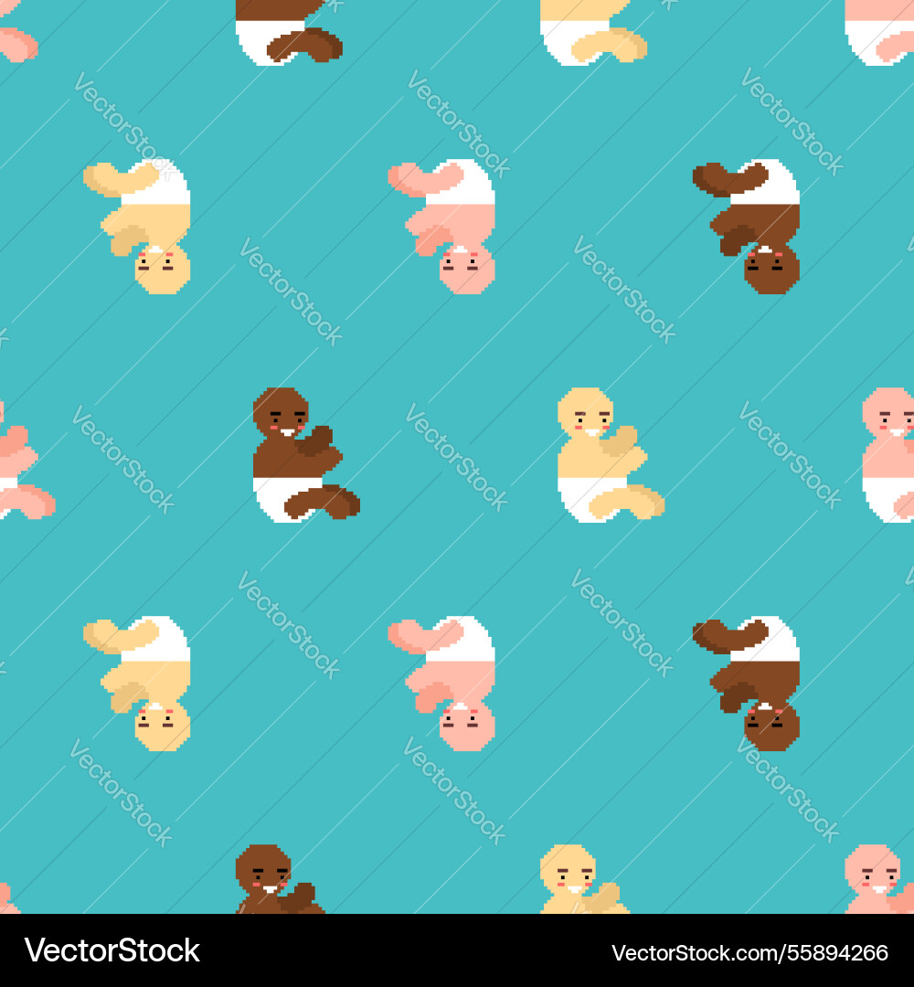 Little baby pixel art pattern seamless 8 bit Vector Image