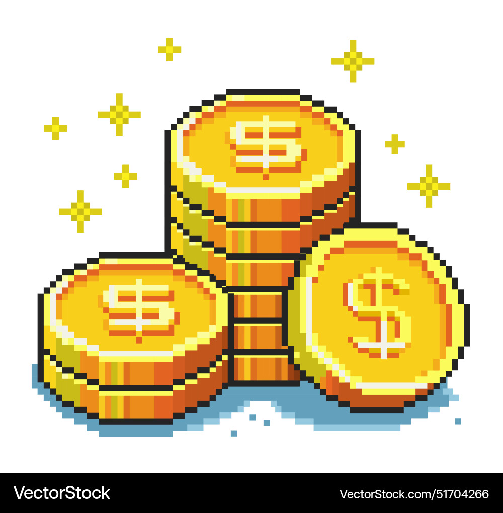 Pixel dollar coins 8-bit video game style Vector Image