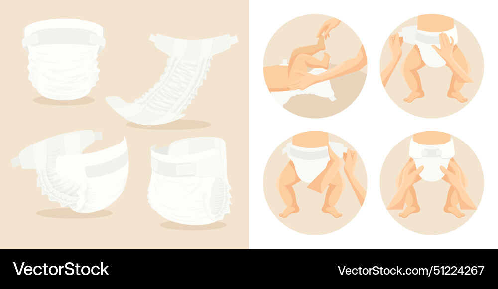 Baby diaper side and top view Royalty Free Vector Image