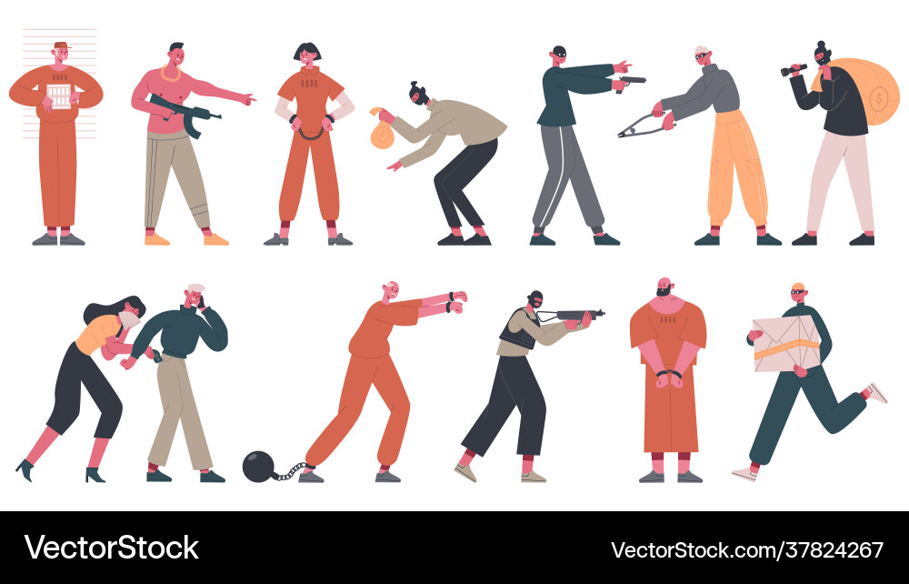 Criminals and prisoners arrested Royalty Free Vector Image