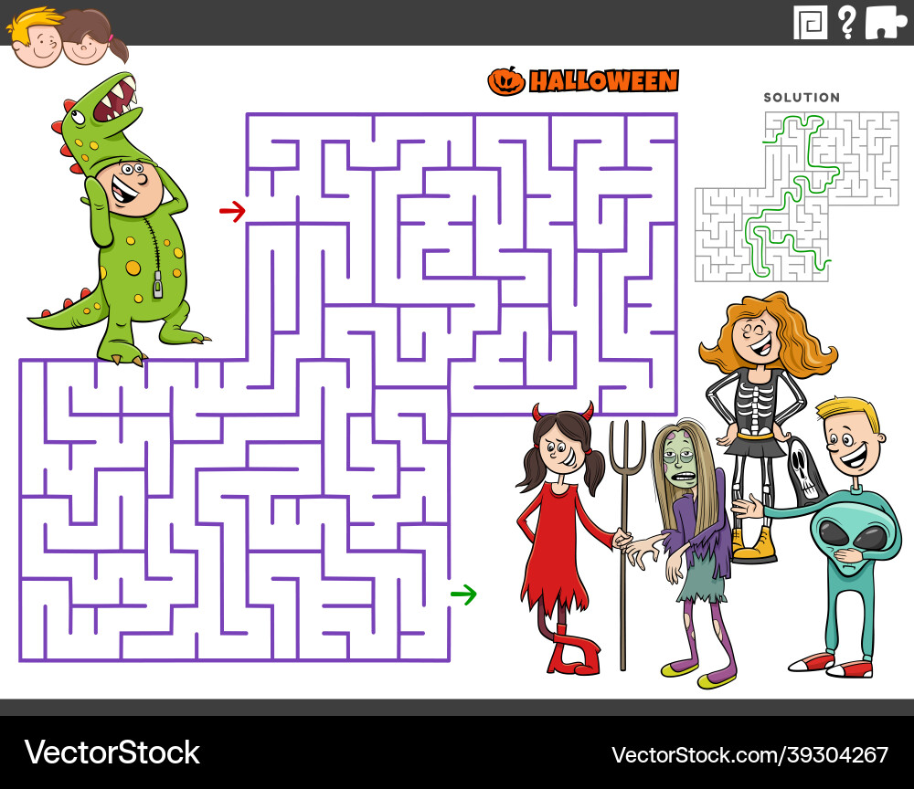 Halloween Maze Puzzle Game for Kids Royalty Free Vector