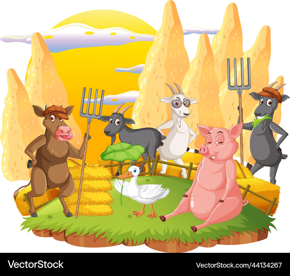 Happy animals in farm cartoon Royalty Free Vector Image