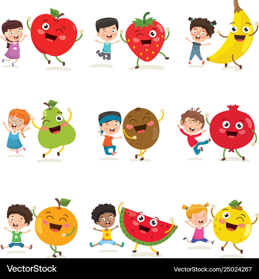 Kids and fruit characters Royalty Free Vector Image