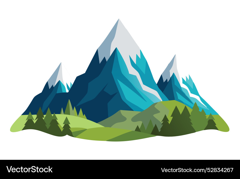 Landscape with majestic mountain peaks flat – Royalty-Free Vector ...