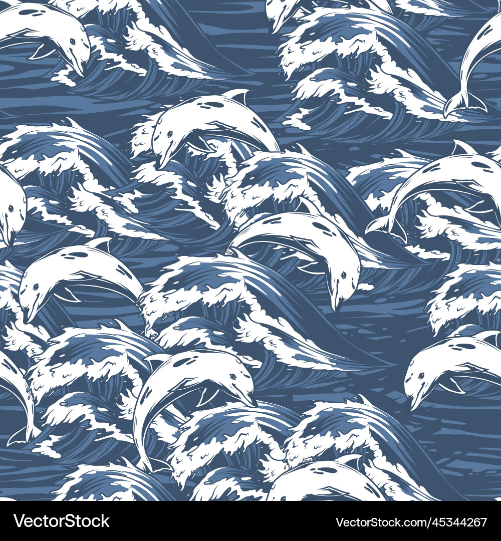 Marine dolphin monochrome pattern seamless Vector Image