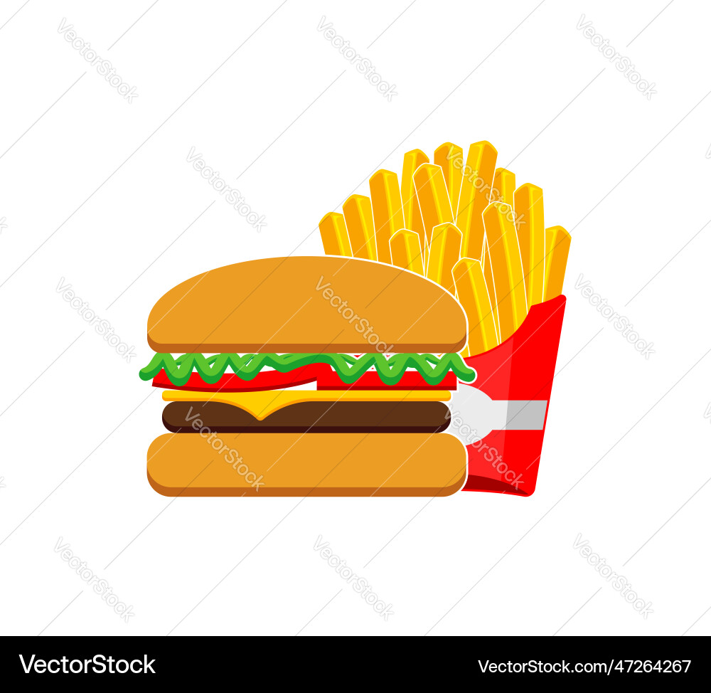 Simple classic burger and fries Royalty Free Vector Image