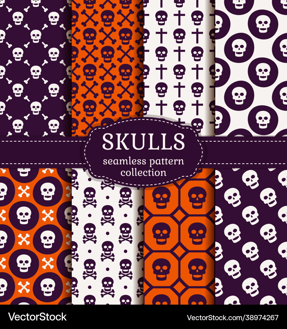 Skulls seamless patterns set Royalty Free Vector Image