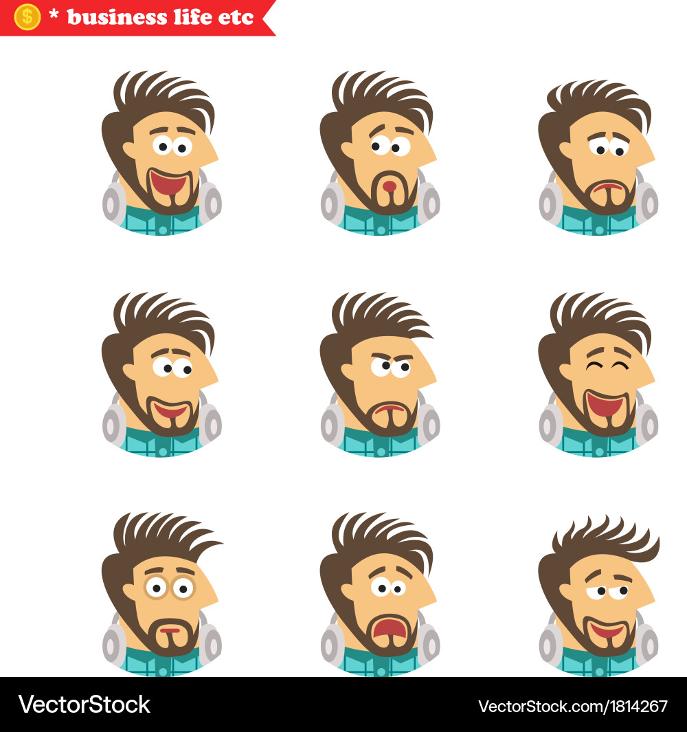 Software engineer facial emotions Royalty Free Vector Image