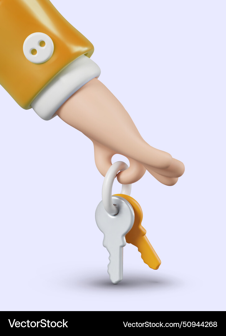 3d hand holding bunch of keys ownership access Vector Image