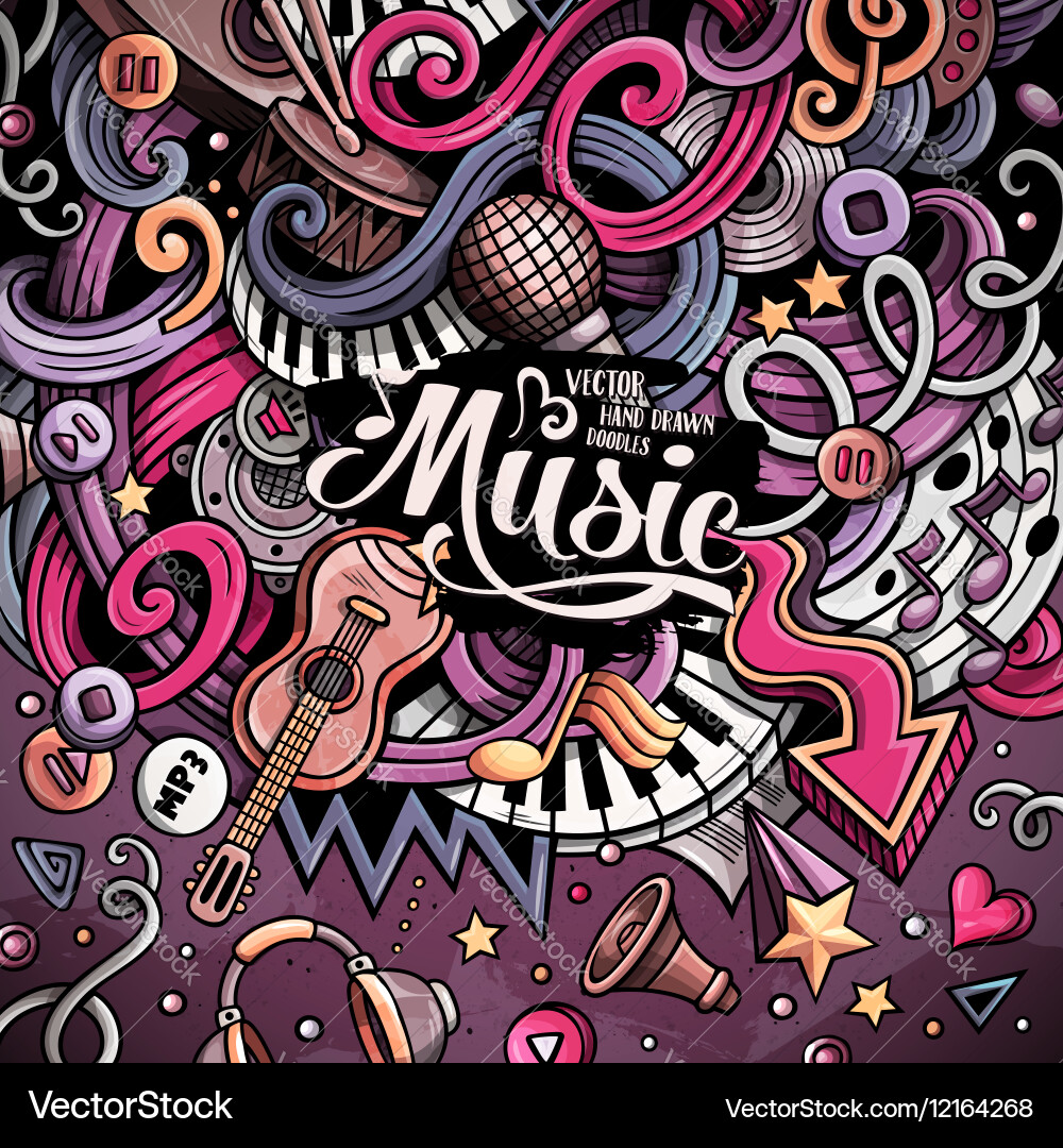 Cartoon hand-drawn doodles musical Royalty Free Vector Image