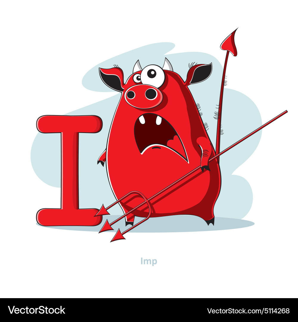 Cartoon Letter I with a Mischievous Imp Royalty Free Vector