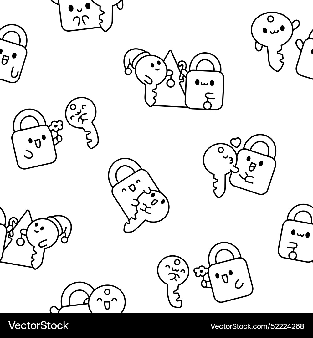 Cute kawaii padlock and key coloring page Vector Image