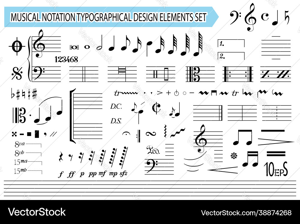 Musical notation notes music symbols and signs Vector Image
