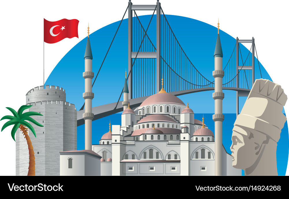Turkey with landmarks Royalty Free Vector Image