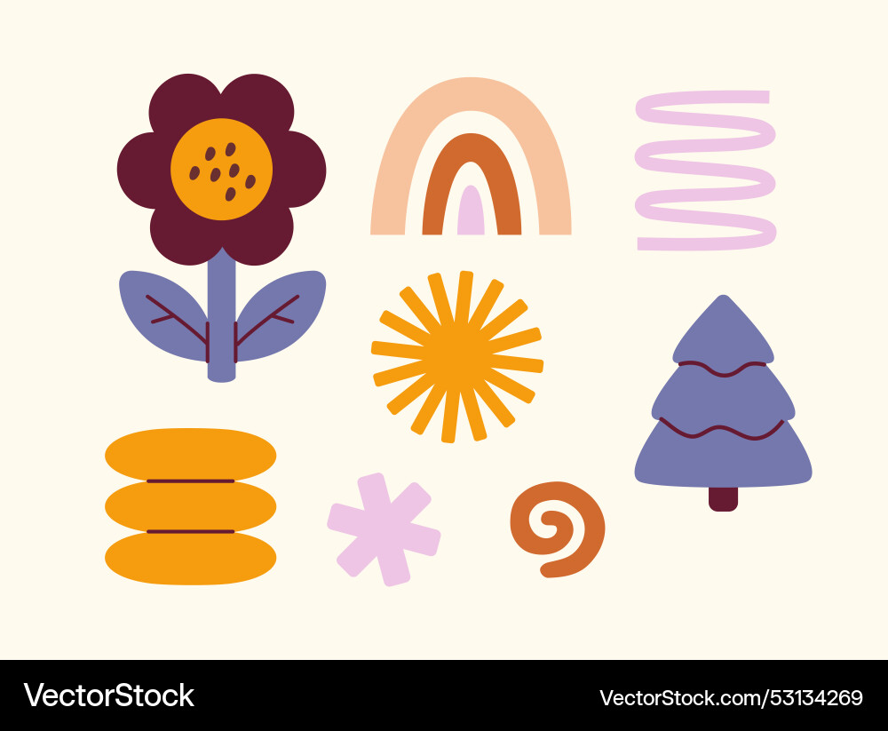 Children cute boho stickers set rainbow sun Vector Image