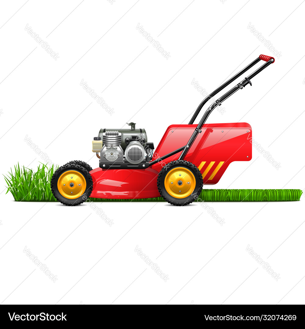 Lawn mower with grass Royalty Free Vector Image