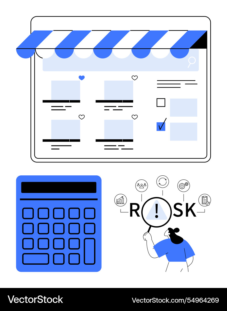 Online storefront with calculator and risk Vector Image
