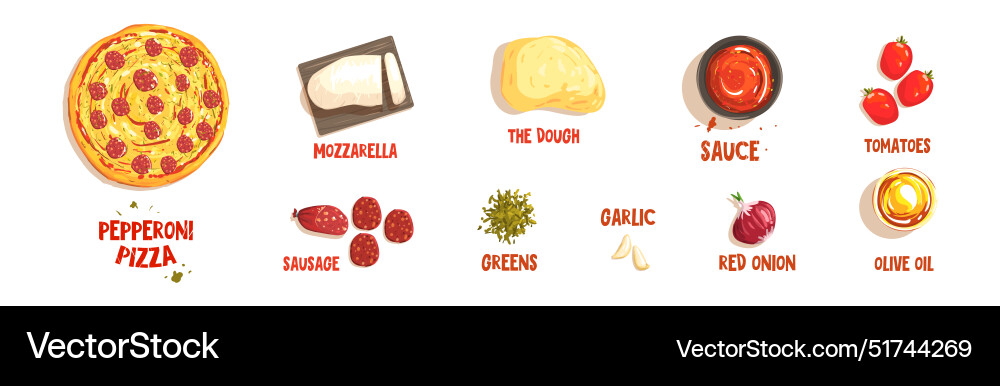 Pizza ingredient and food component for cooking Vector Image