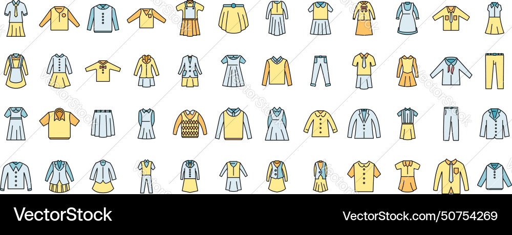 School uniform icons set color line Royalty Free Vector
