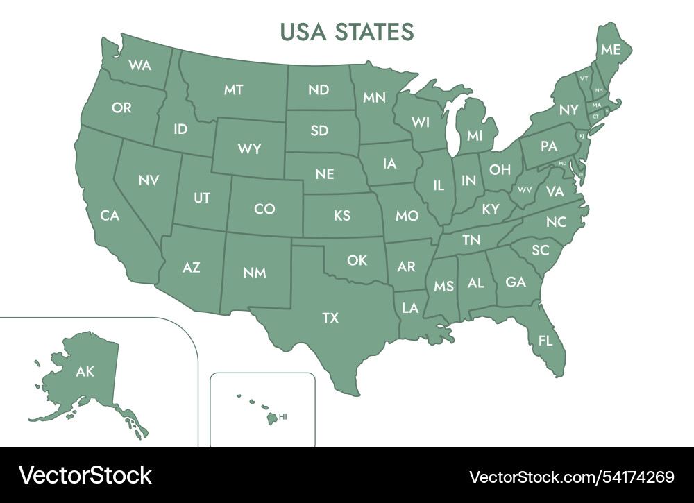 USA States Flat Map Royalty Free Vector Image - VectorStock