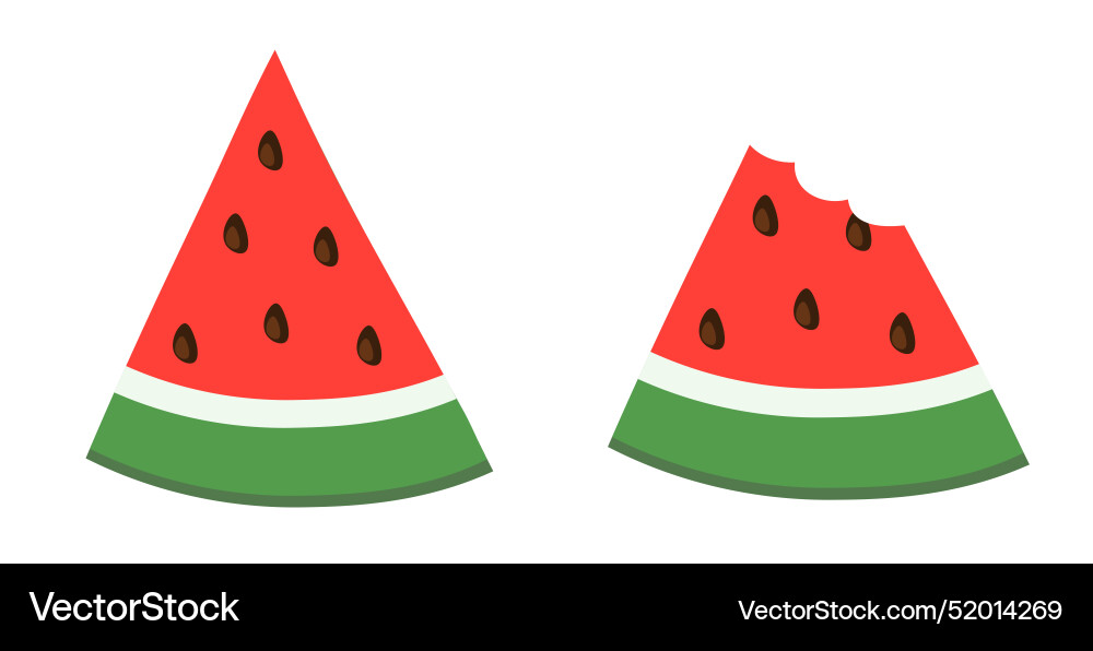 Watermelon set cut slice and bitten flat Vector Image