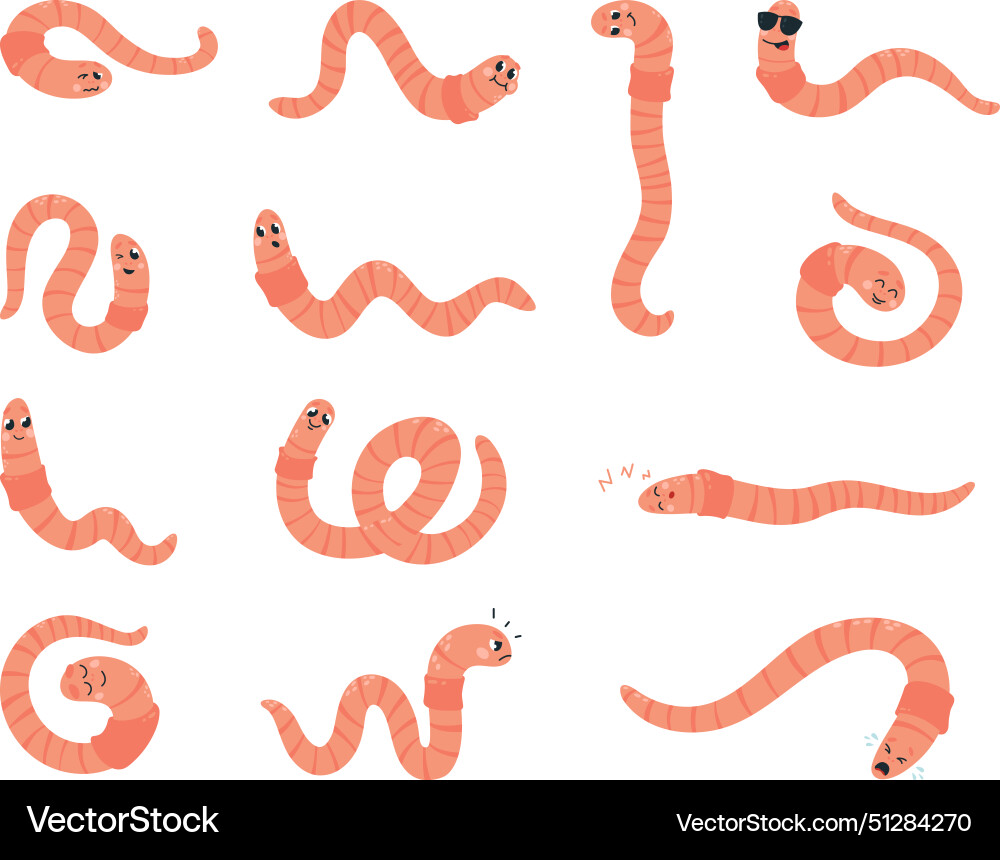 Adorable Worms - Smiling Earthworms Royalty Free Vector