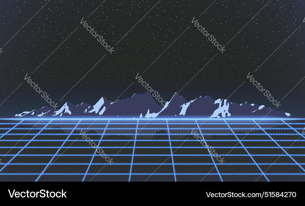 Blue laser grid and mountain ridge silhouette Vector Image
