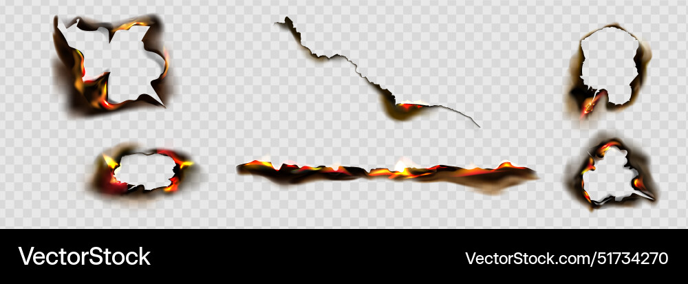 Burnt paper edges with fire and black ash Vector Image