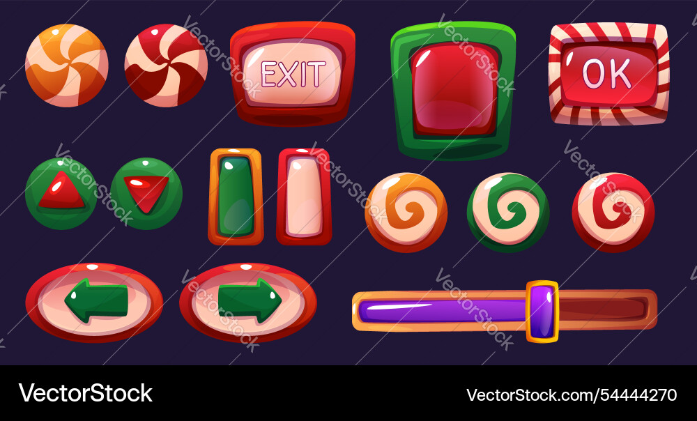 Candy Spiel ui Tasten Set Lizenzfreies Vektorbild