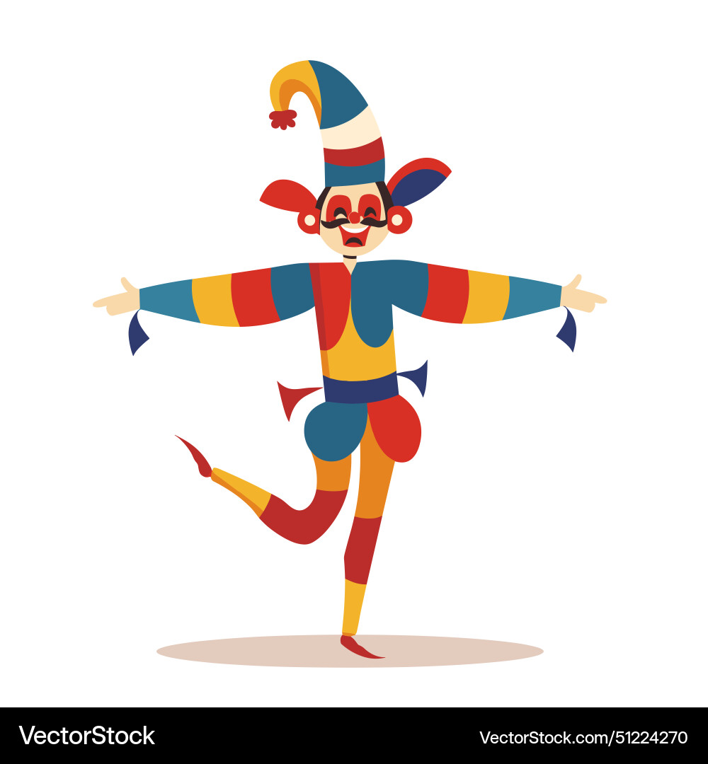 Colorful jester dancing joyfully costume Vector Image