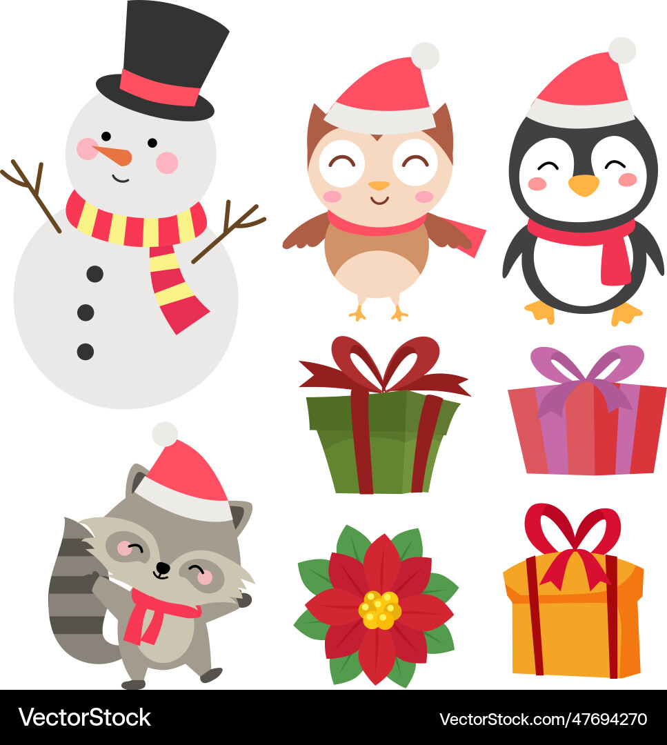 Cute christmas characters collection set Vector Image