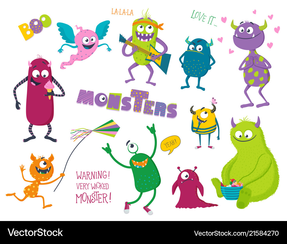 Cute monsters set Royalty Free Vector Image - VectorStock